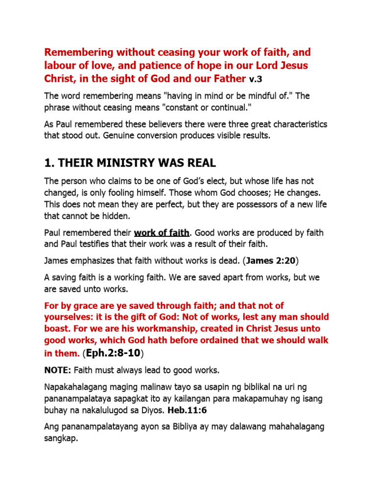 Remembering Without Ceasing Your Work of Faith | PDF | Jesus | Faith