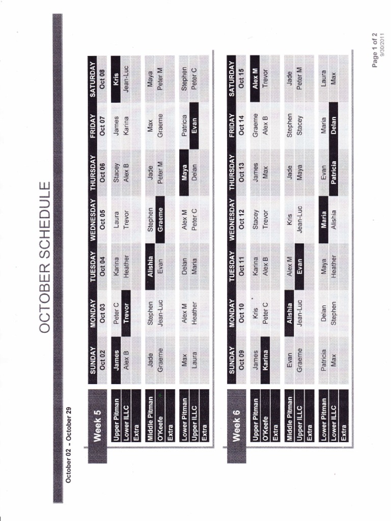 Oct Schedule | PDF