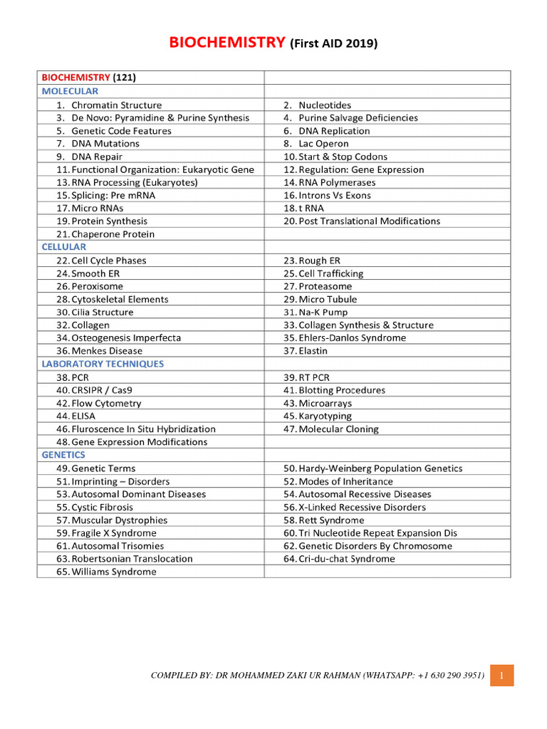 FA Biochem + UW Tables | PDF | Dna Replication | Dna