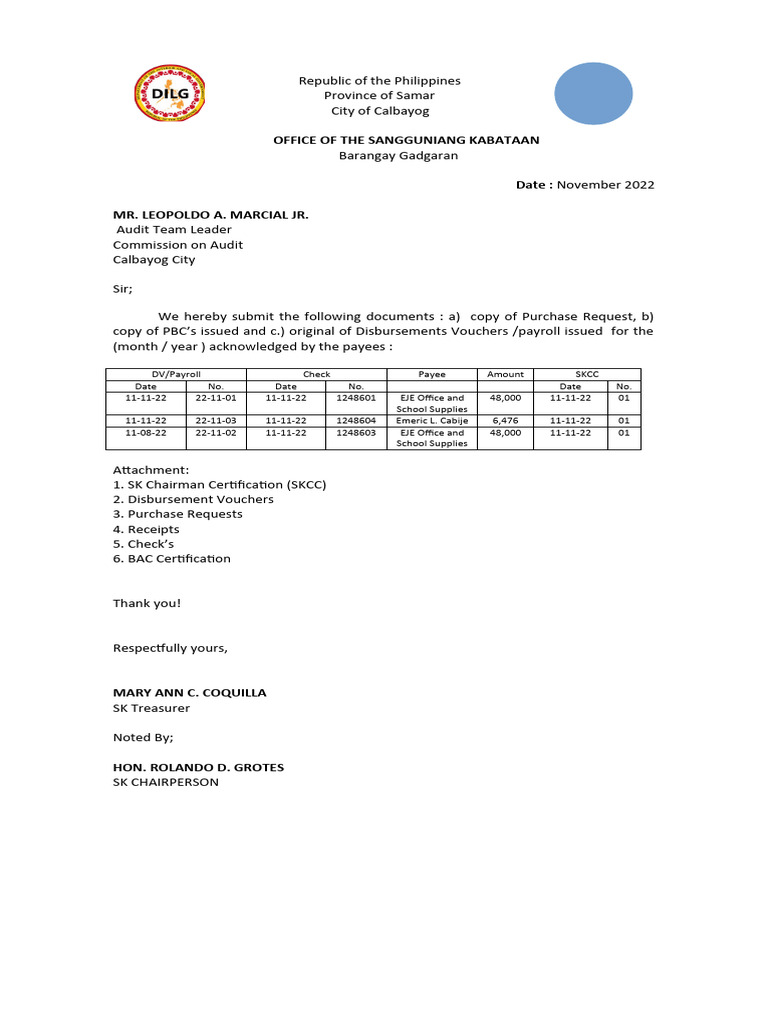SK Transmittal Letter | Download Free PDF | Youth Organizations ...