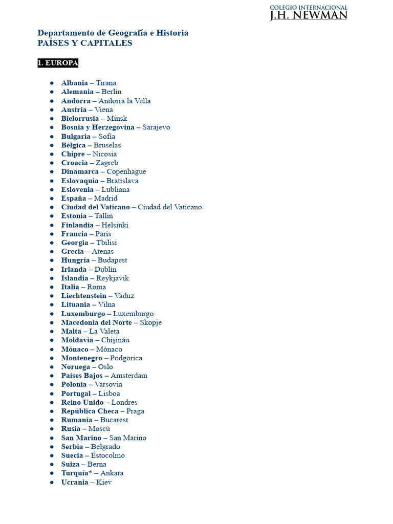 Listado Paises Capitales Desde 23 24 | PDF | Europa