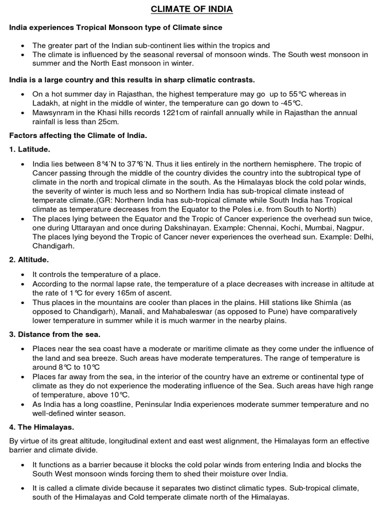 CLIMATE OF INDIA | PDF | Monsoon | Rain