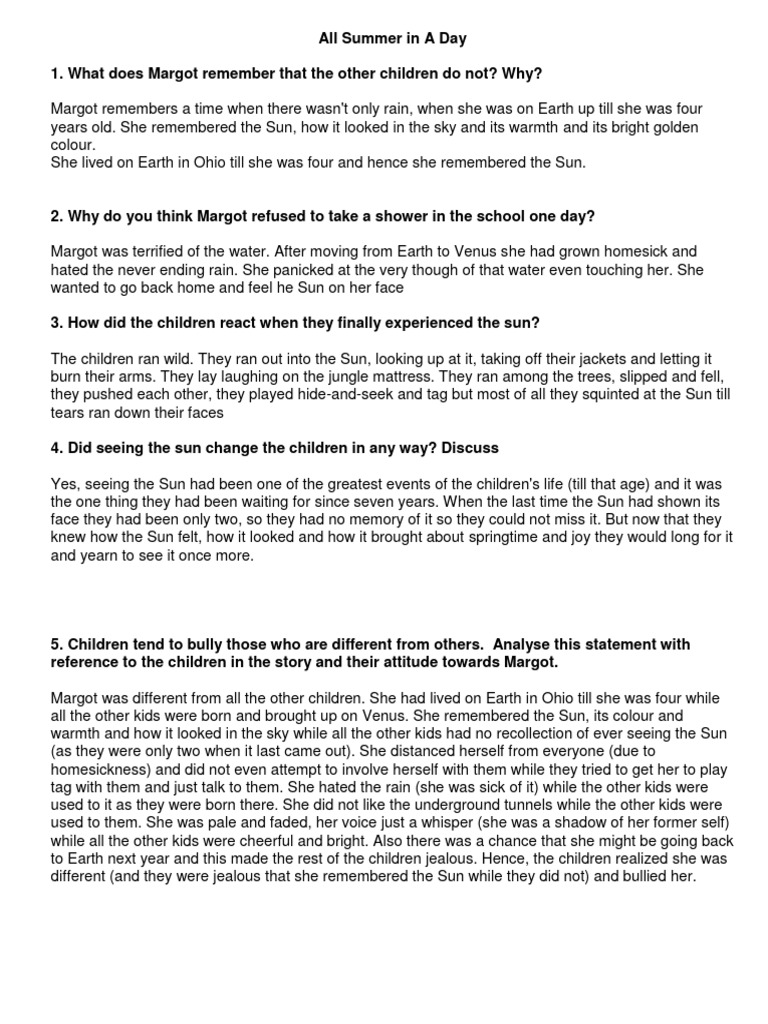 All Summer in A Day | PDF