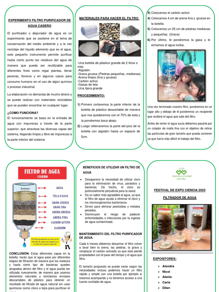 TRIPTICO FILTRADOR DE AGUA | PDF | Agua | El plastico TRIPTICO FILTRADOR DE AGUA | PDF | Agua | El plastico