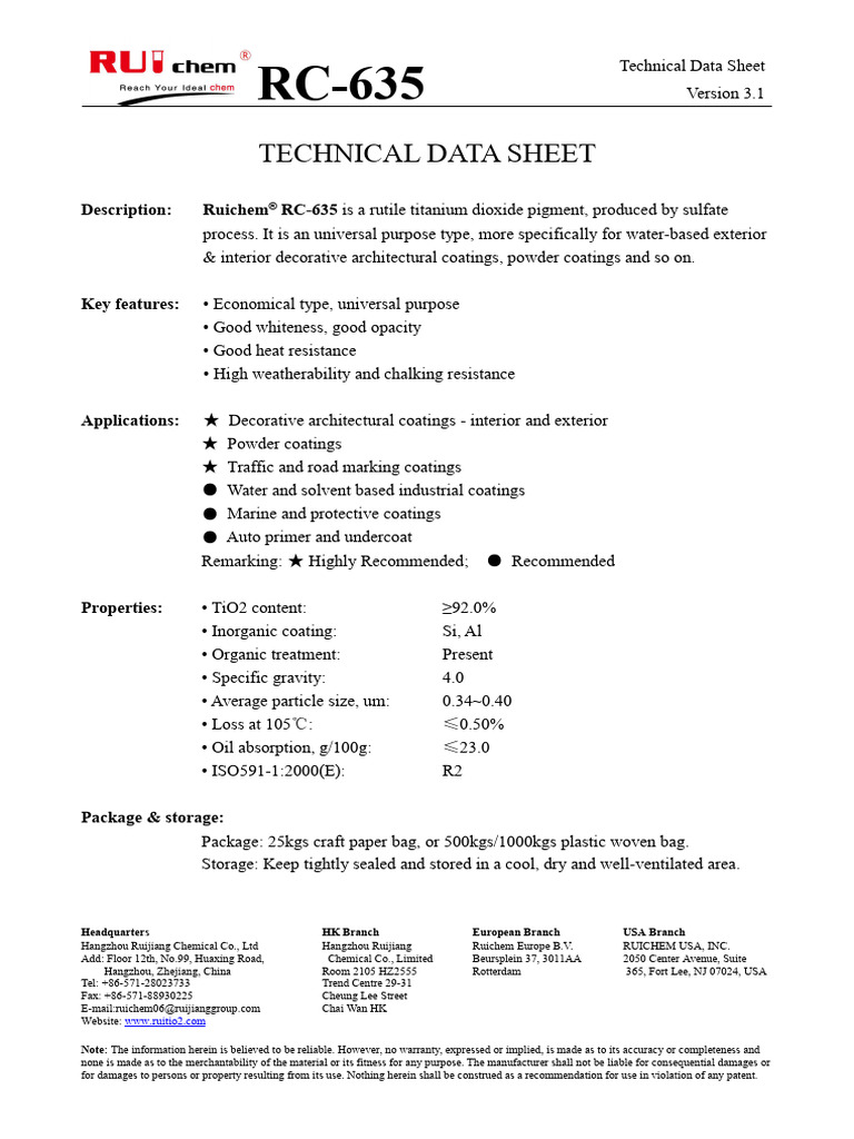 TiO2 (RC 635) | PDF | Titanium Dioxide | Physical Sciences