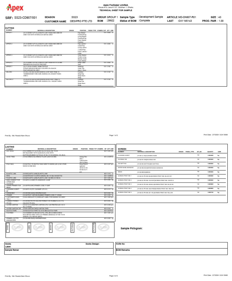 Sample Techsheet Readul | PDF | Shoe | Secondary Sector Of The Economy