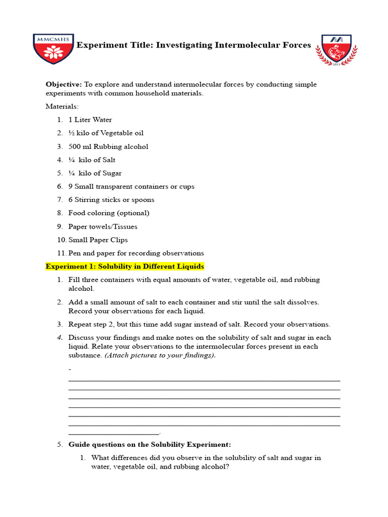 M1L3 - Experiment Title - Investigating Intermolecular Forces | PDF ...