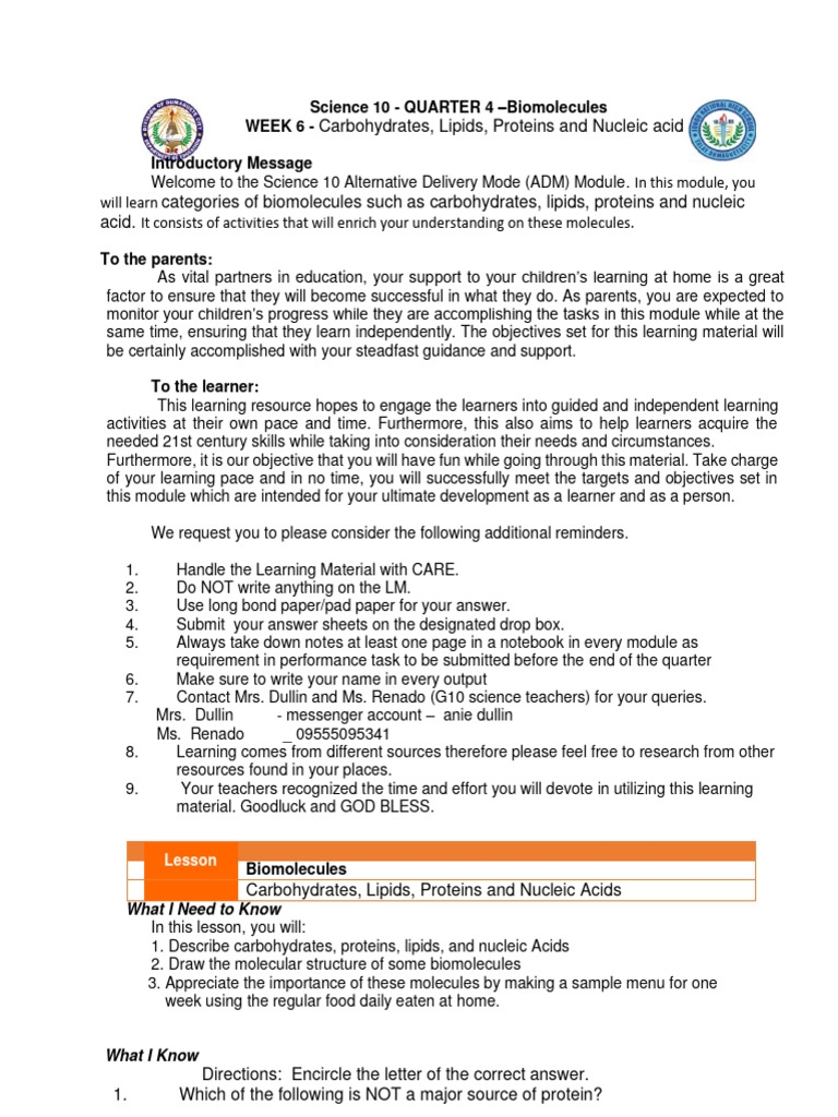 Science 10 Quarter 4 Week 6 | PDF | Glucose | Carbohydrates