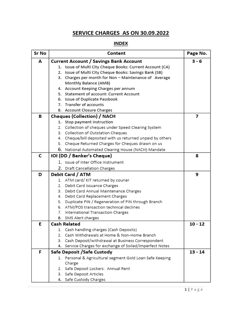 021122-Service Charges As On 30.09.2022 | PDF | Transaction Account ...