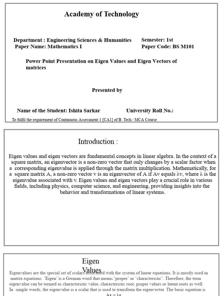 Academy of Technology | PDF | Eigenvalues And Eigenvectors | Matrix (Mathematics)