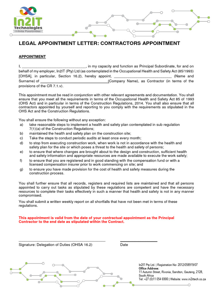 IN2IT Contractors Appointment | PDF | Occupational Safety And Health | Safety