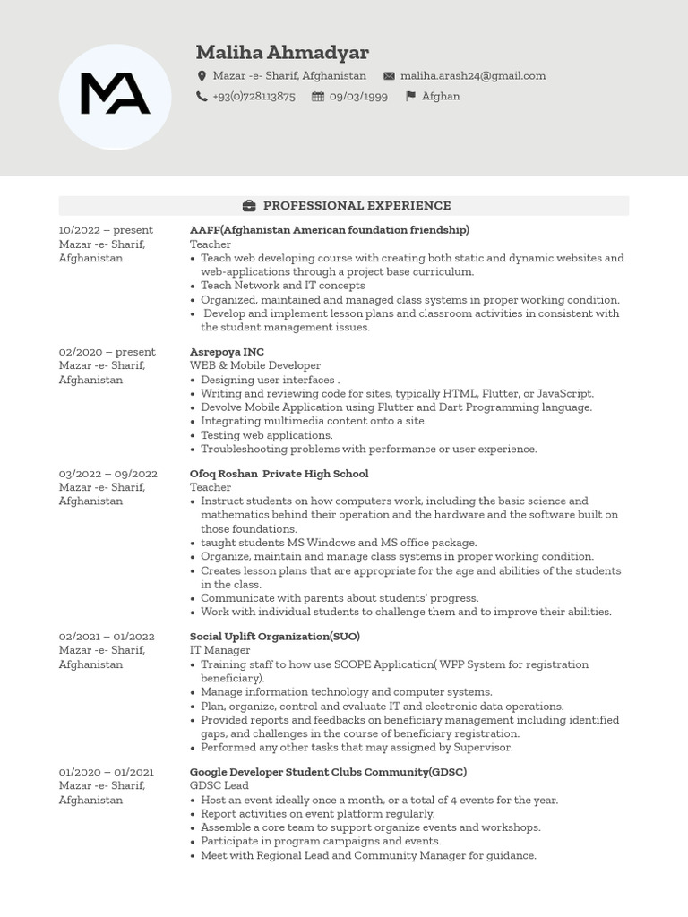 Maliha - Ahmadyar - Resume - 04 07 2023 15 01 30 | Download Free PDF | World Wide Web | Internet ...