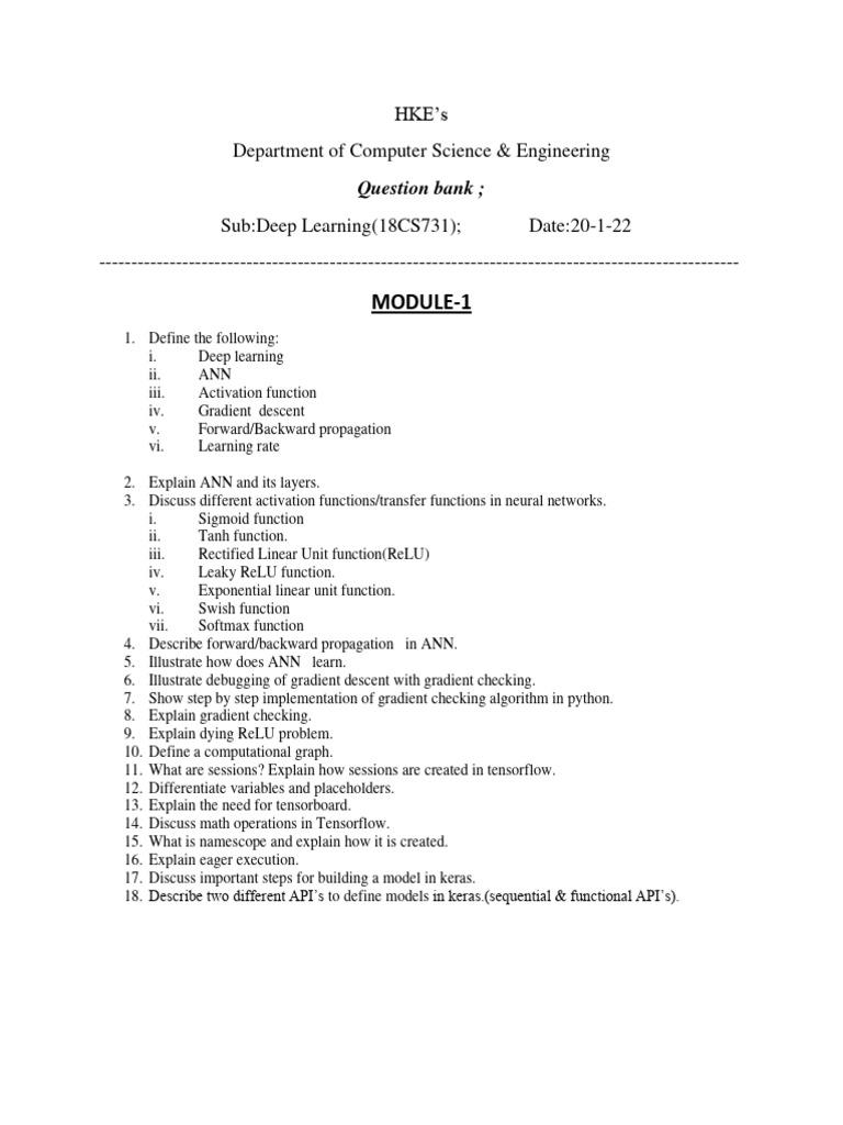 Deep Learning-Question Bank-Module-Wise | PDF | Cognitive Science ...