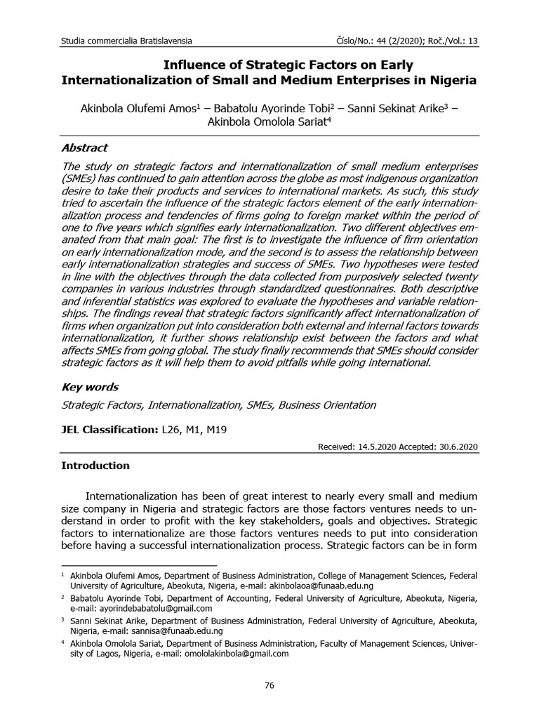 Strategic Factors in SME Internationalization | PDF ...