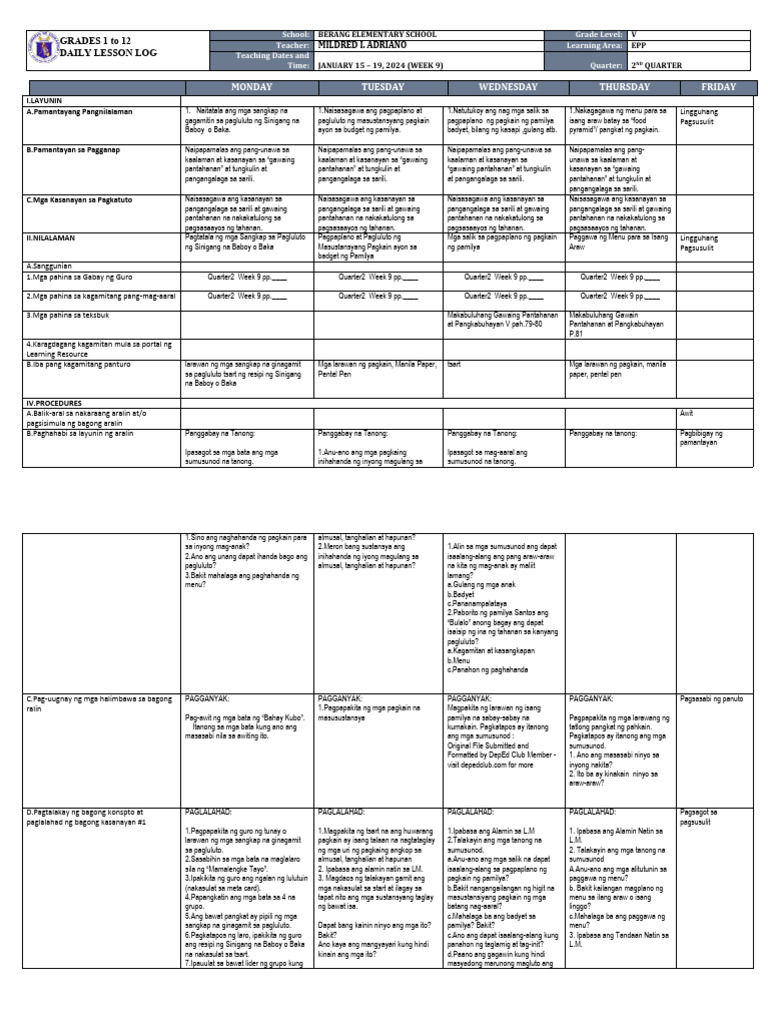DLL - Epp 5 - Q2 - W9 | PDF
