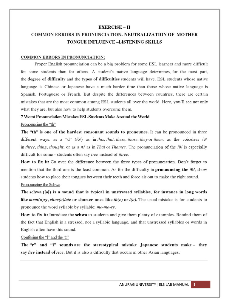 Els Lab Manual Exercise-Ii | PDF | English Language | Perception