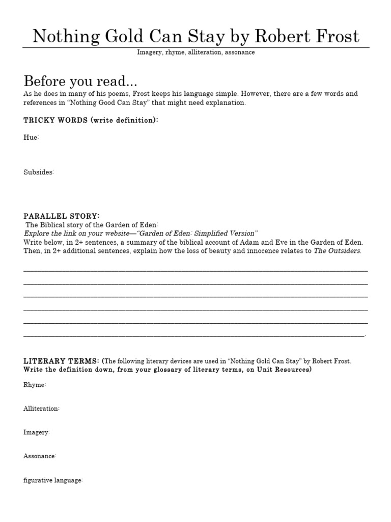 Nothing Gold Can Stay Activity | Download Free PDF | Poetry