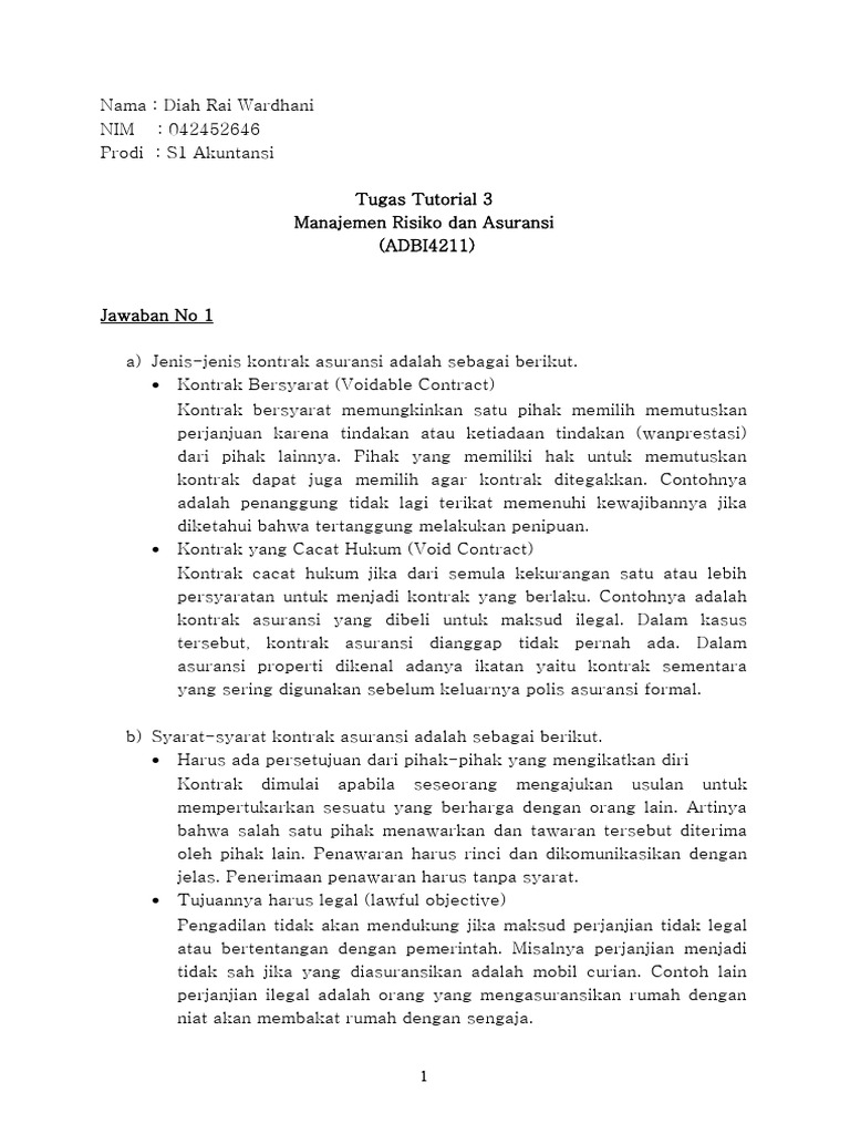 Tugas 3-Manajemen Risiko Dan Asuransi | PDF