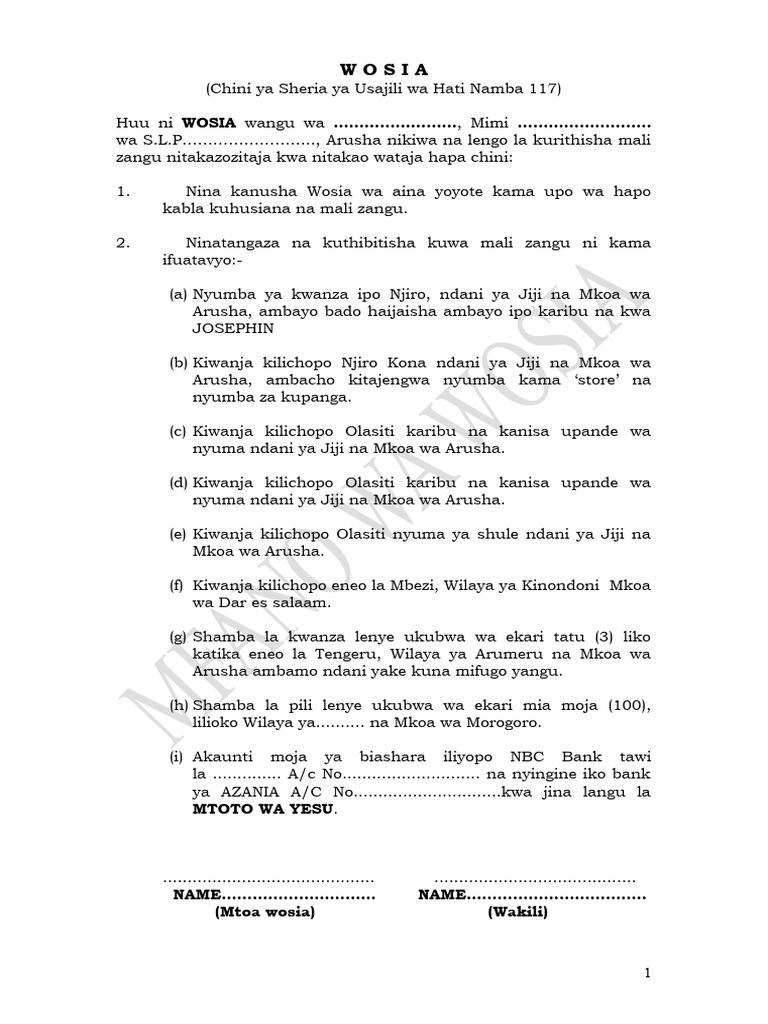 Wosia - Mfano Na 1 | PDF