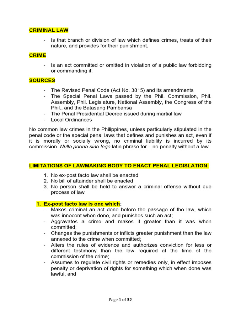 CRIMLAW Intro Chapter I | PDF | Criminal Law | Crimes