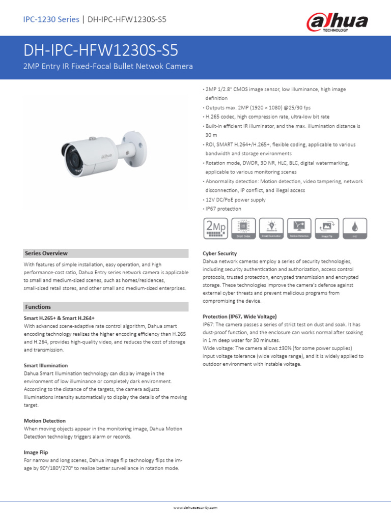 Fisa Tehnica Camera Supraveghere Exterior IP Dahua IPC-HFW1230S-0280B ...