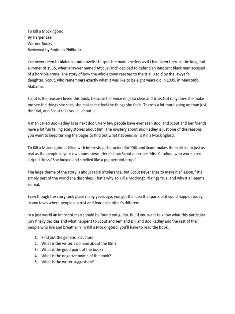 To Kill a Mockingbird Review Insights | PDF | To Kill A Mockingbird