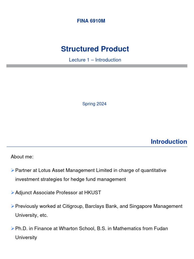 Lecture 1 - Structured Product | PDF | Derivative (Finance) | Investing