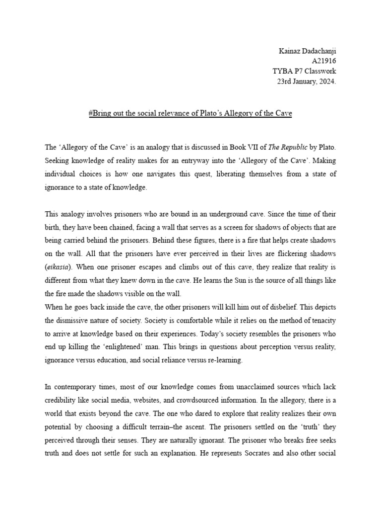 Plato's Allegory of The Cave | PDF | Epistemology | Cognitive Science