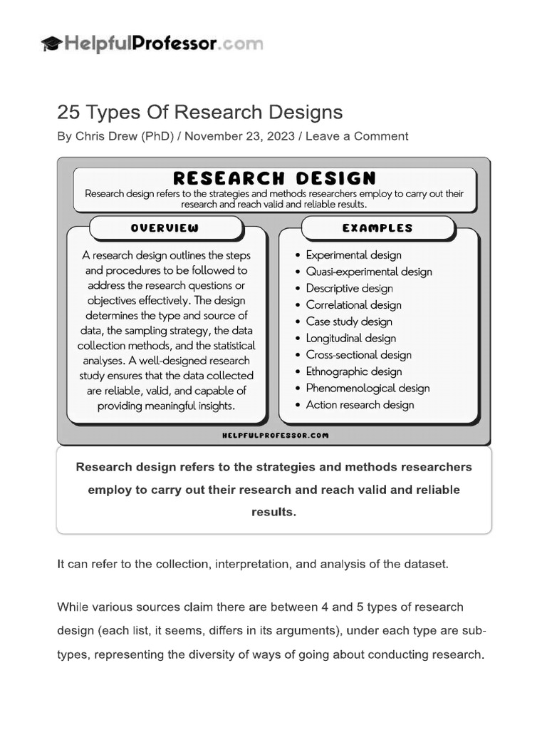 25 Types of Research Design | PDF