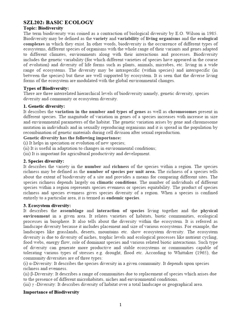 Understanding Biodiversity and Its Importance | PDF | Biodiversity ...