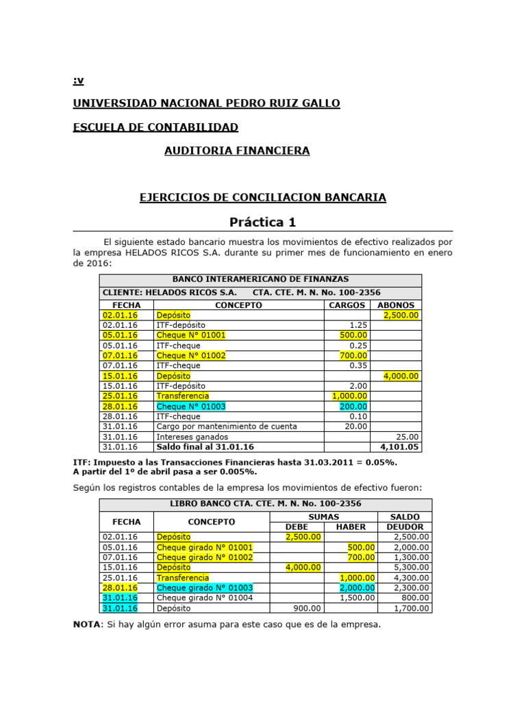 Ejercicios de Caja | PDF | Bancos | Cheque