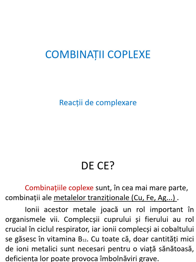 Chimie - Clasa A XII-A ABC - Combinaii Complexe | PDF