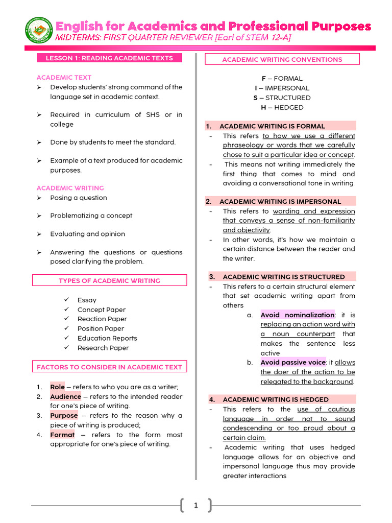 EAPP Midterms Reviewer | PDF | Citation | Human Communication