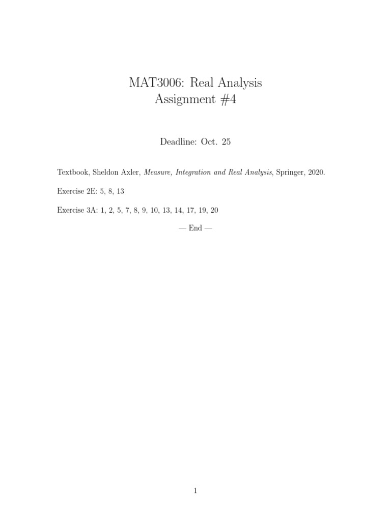 MAT3006: Real Analysis Assignment #4: Deadline: Oct. 25 | PDF