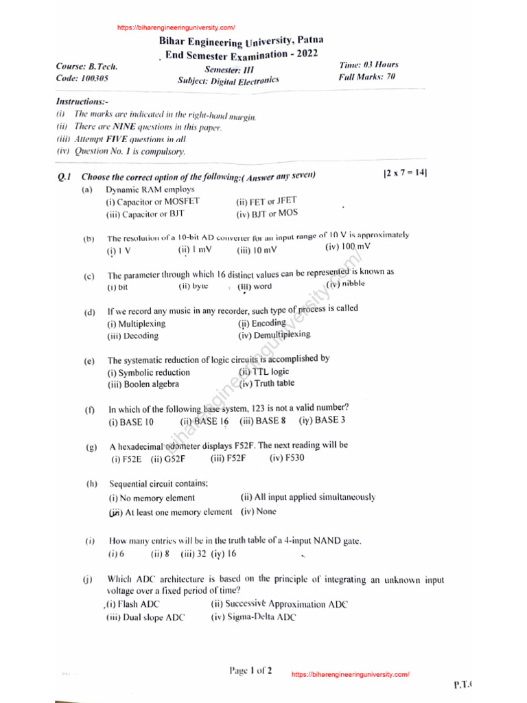BEU Pyq EEE 3 Sem Digital Electronics 100305 2022 | PDF | Technology & Engineering