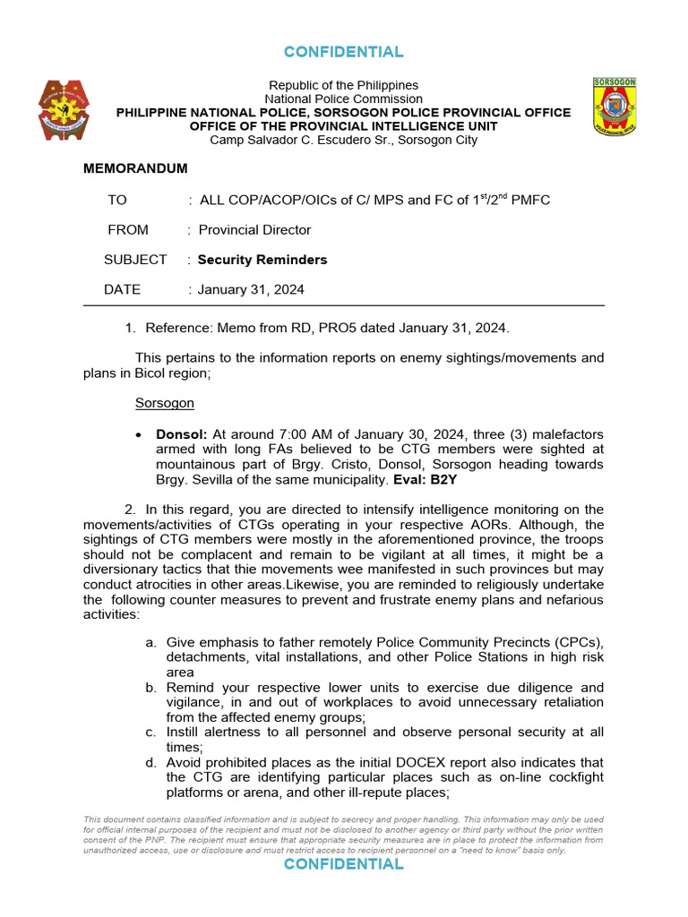 Security Reminders 013124 | PDF | Classified Information | Securities