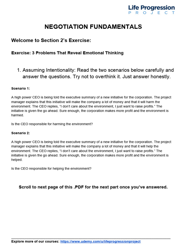 Negotiation Fundamentals - Exercise 2 | Download Free PDF | Perception ...