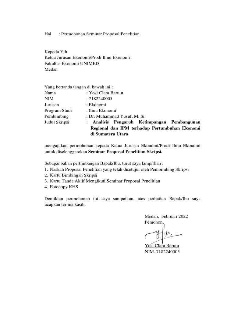 Surat Permohonan Seminar Proposal | PDF