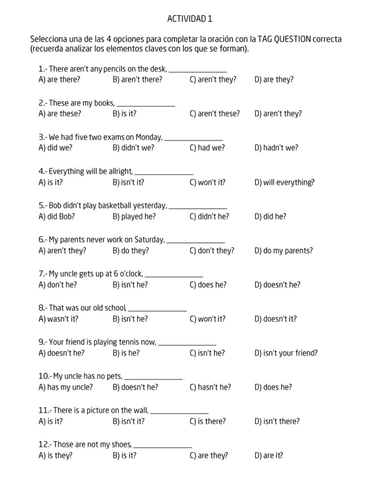 Actividad 1 - Tag Questions | PDF