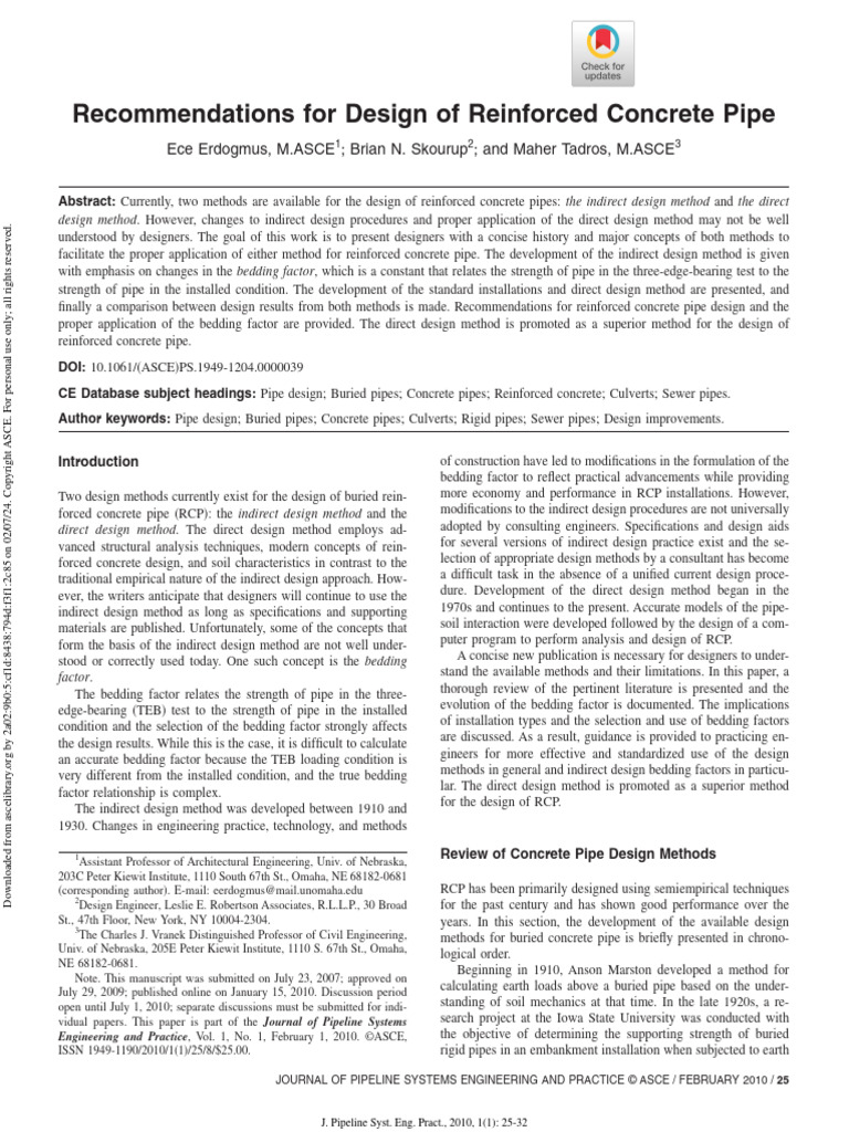 Tadros Et Al 2010 Recommendations For Design of Reinforced Concrete Pipe | PDF | Strength Of ...