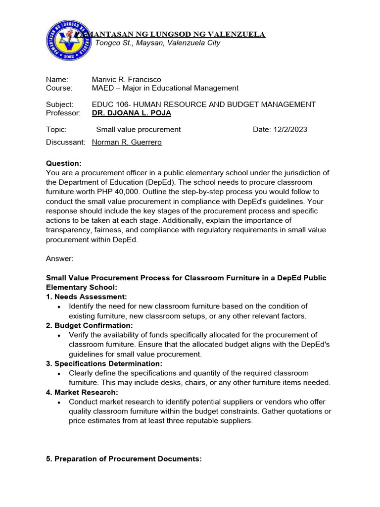 EVALUATION Small Value P. | Download Free PDF | Procurement | Business ...