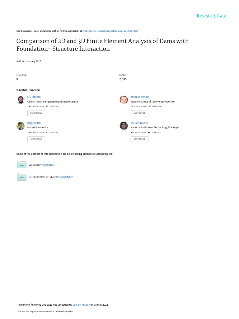Comparison of 2D and 3D Finite Element Analysis of Dams With Foundation-Structure Interaction ...
