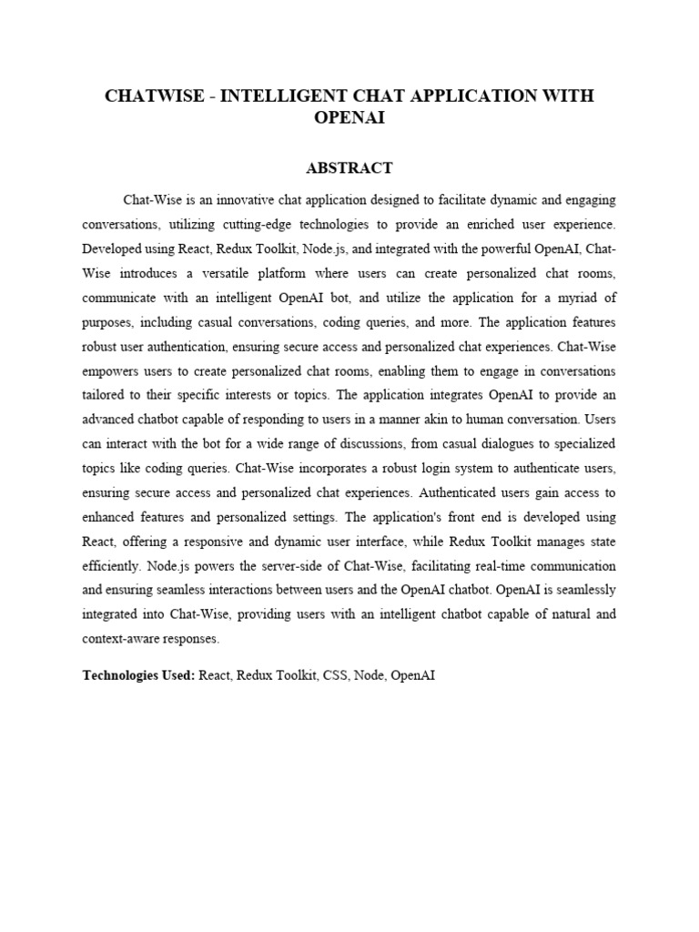 ChatWise - Intelligent Chat Application With OpenAI | PDF | Human ...