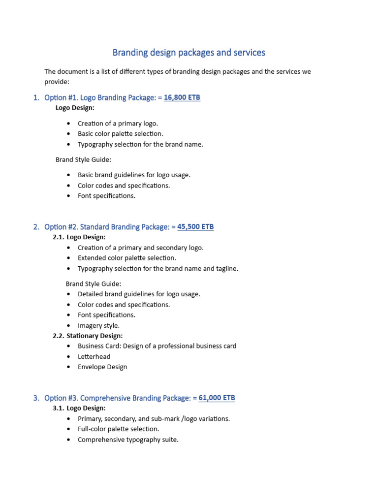 Price Included - Branding Design Packages and Services | PDF | Brand ...