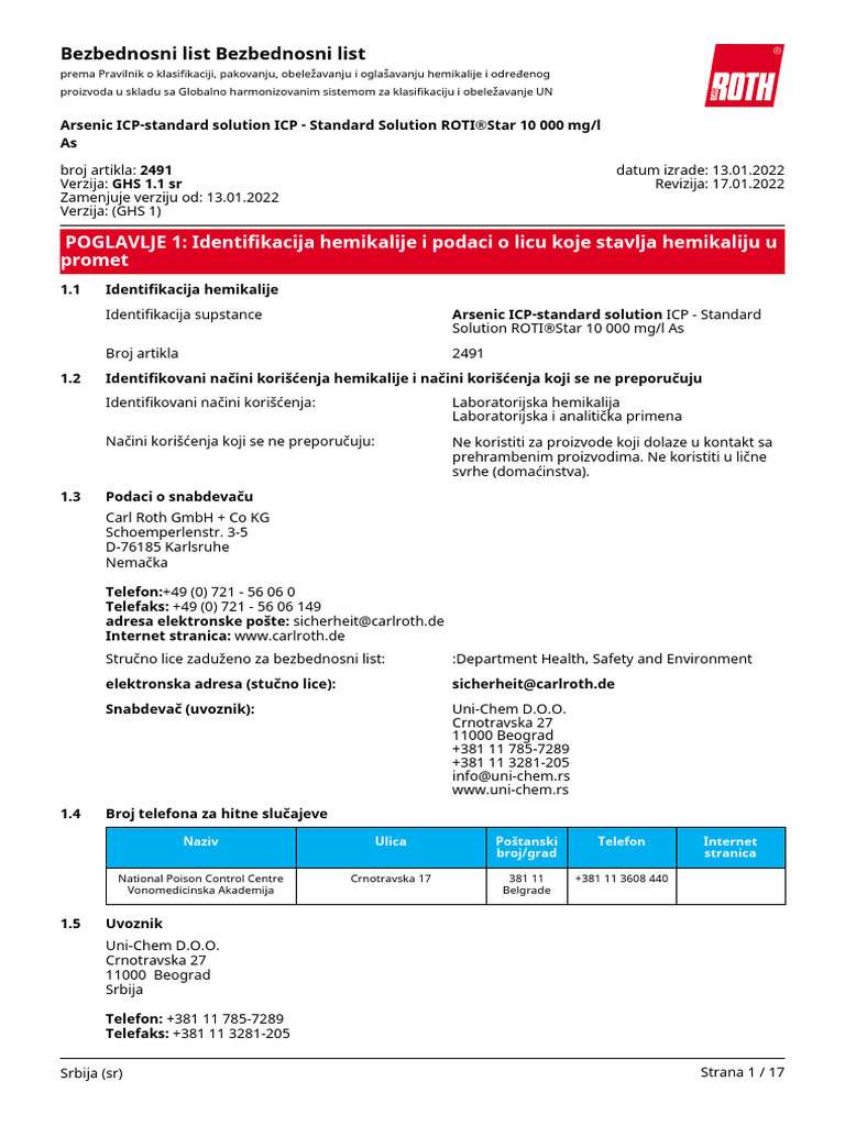 Sds Arsenic Ipc Standard Solution | PDF