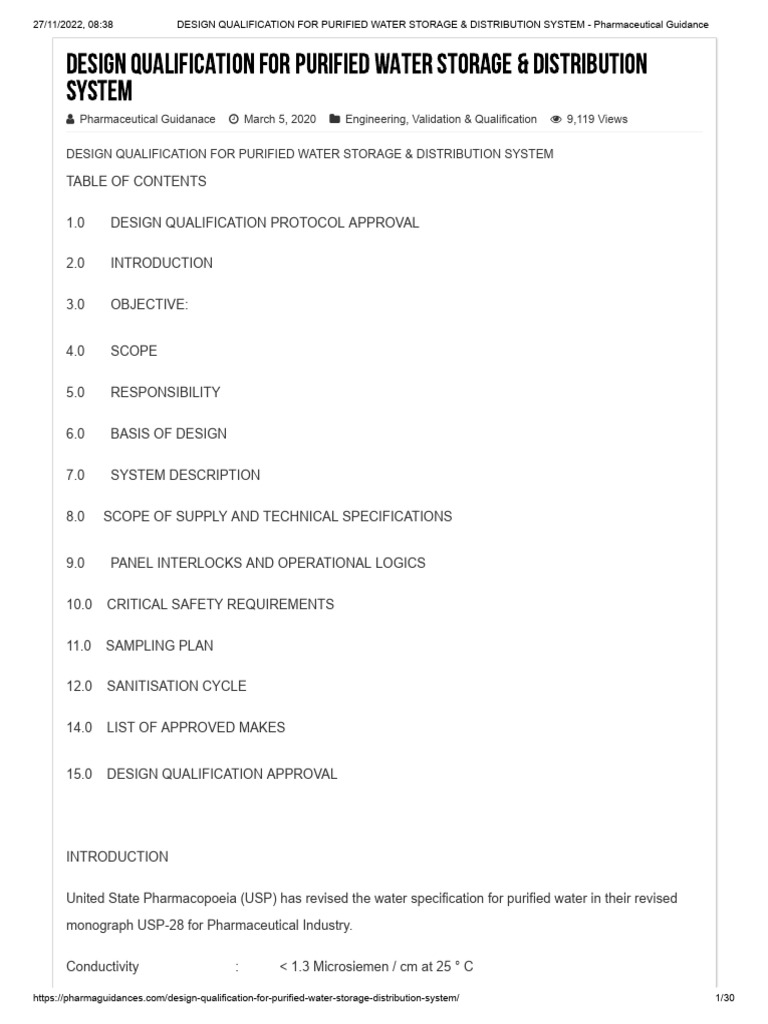 DESIGN QUALIFICATION FOR PURIFIED WATER STORAGE & DISTRIBUTION SYSTEM ...