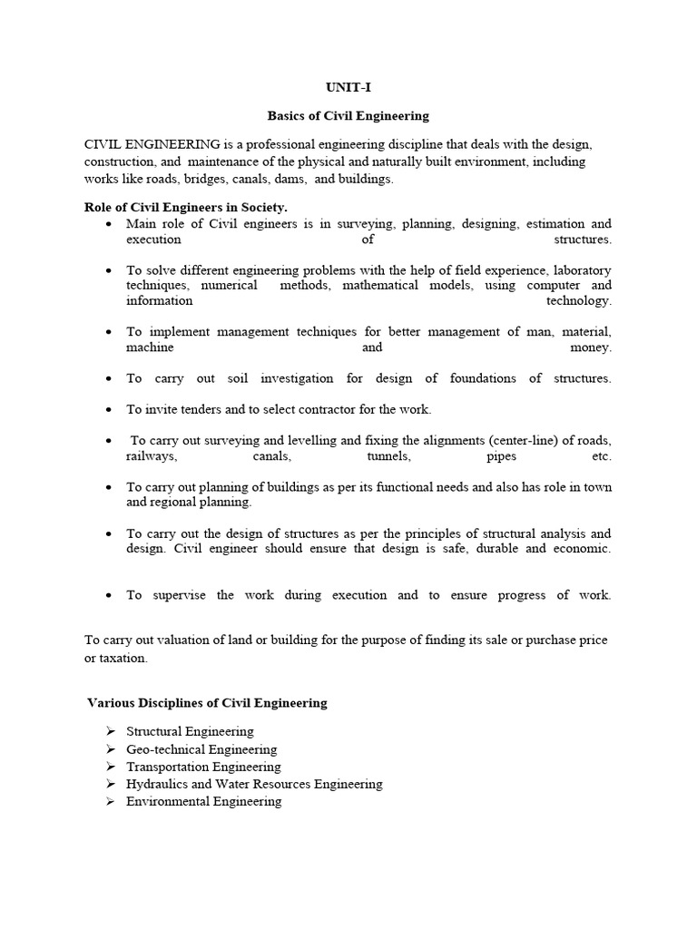 Bce Unit-I | PDF | Concrete | Civil Engineering