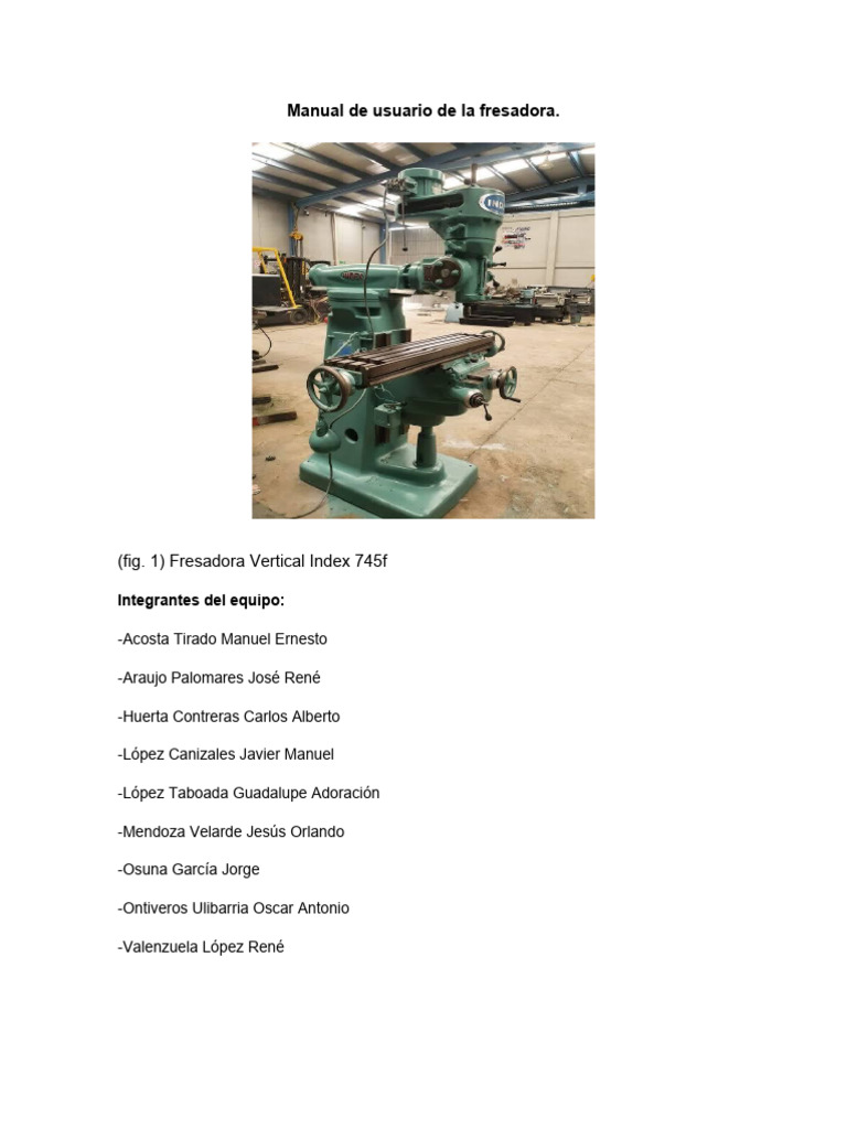 Manual de Usuario de La Fresadora | Descargar gratis PDF | Ingenieria ...