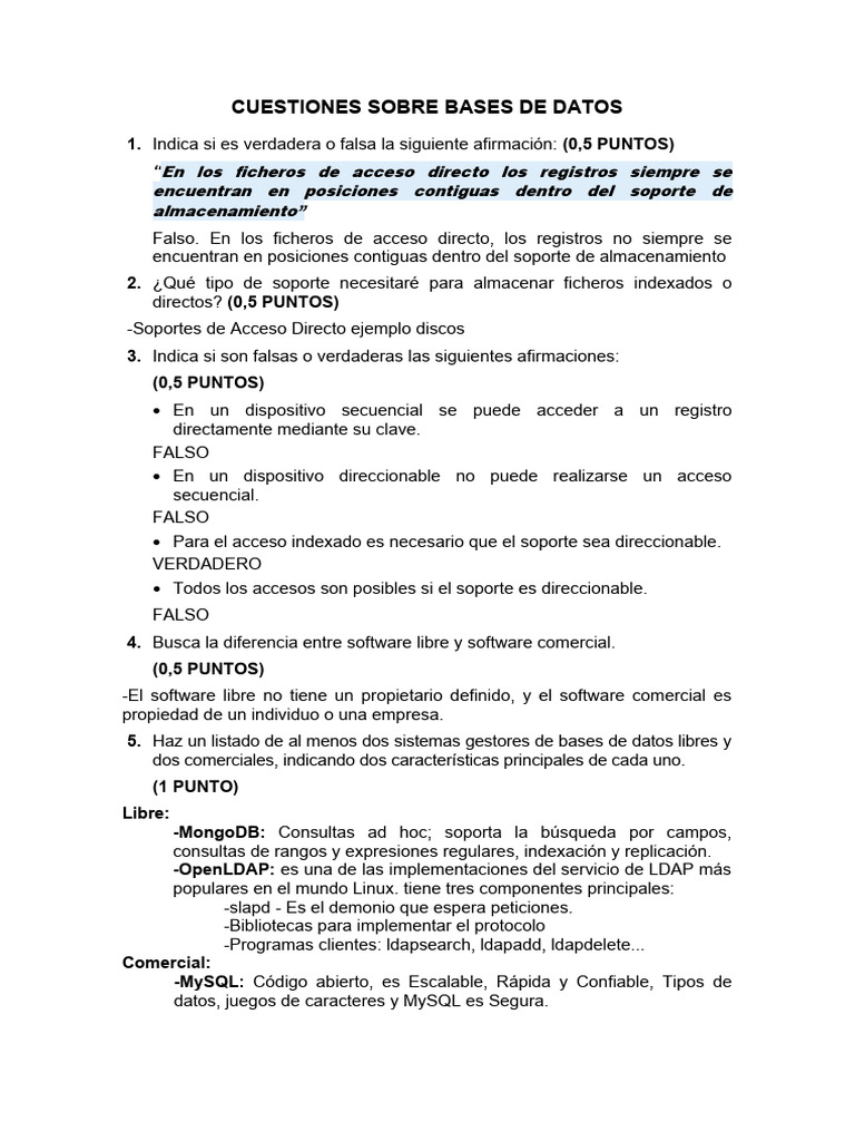 EJERCICIO TEMA 1 INTRODUCCIÓN BASES DATOS | PDF | Bases de datos | SQL
