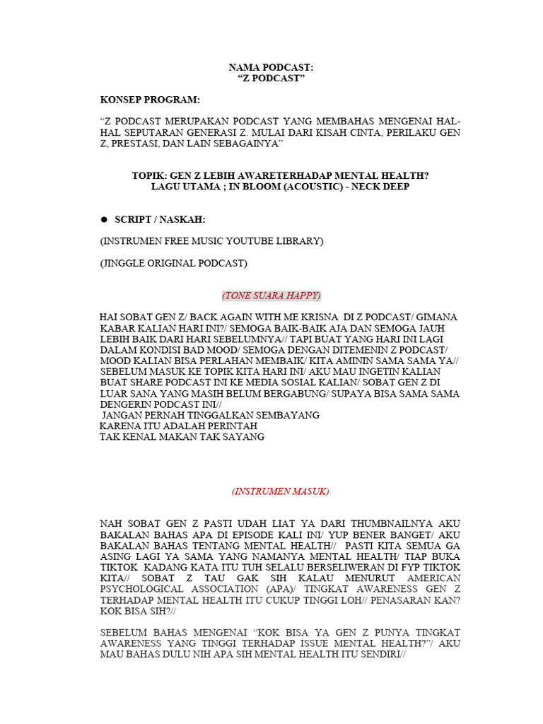 Naskah Podcast | PDF | Gaya Hidup